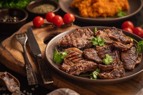 Roasted Duck Breasts Served With Vegetables And Cranberry Dip Stock