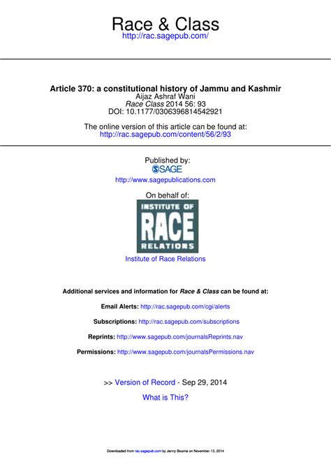Pdf Article 370 A Constitutional History Of Jammu And Kashmir