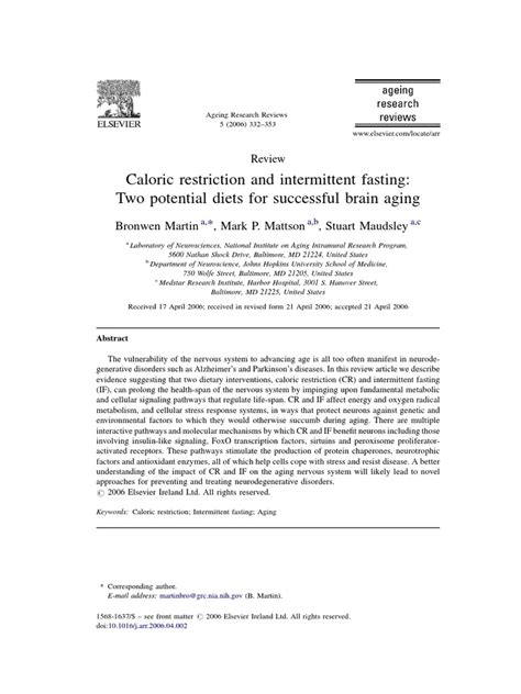 Caloric Restriction And Intermittent Fasting Benefit Brain Aging Pdf P53 Neurodegeneration