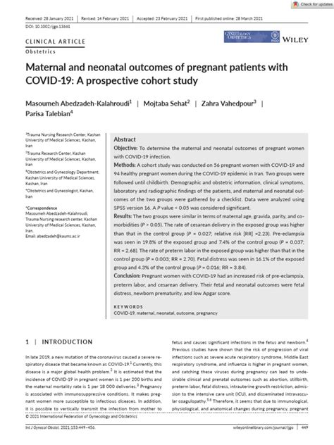 Maternal And Neonatal Outcomes Of Pregnant Patients With Pdf