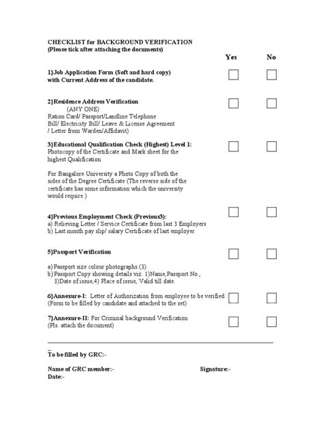 I Sec Checklist For Background Verification Passport Government And