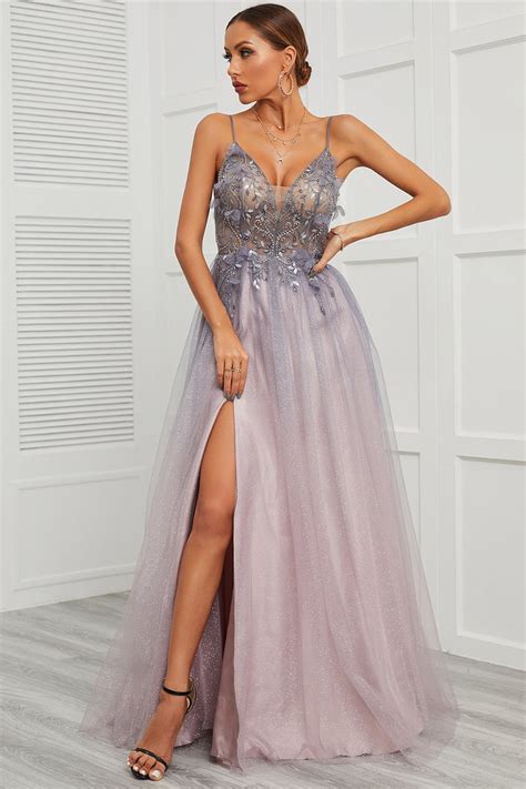 Zapaka Women Party Dress Spaghetti Straps Appliques Long Prom Dress