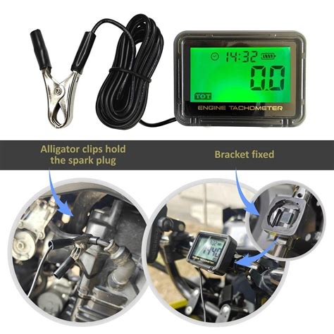 Waterproof Digital Big Screen Engine Tachometer Motorcycle Multifunction Tach Hour Meter RPM SVC