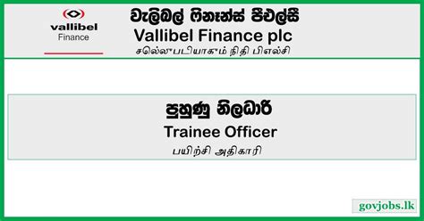 Trainee Officer Vallibel Finance Plc Job Vacancies 2024 Govjobslk