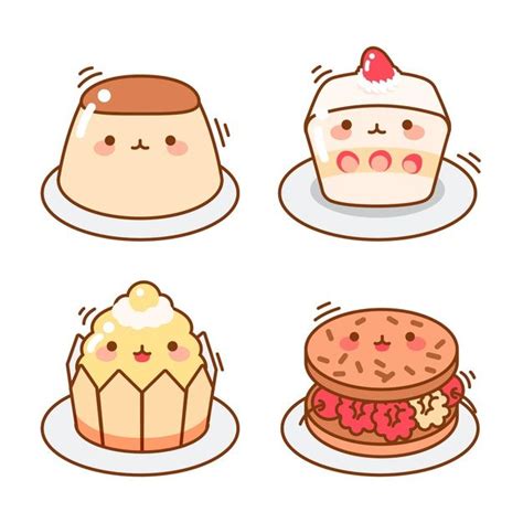 Коллекция японского десерта каваи Премиум векторы Cute Doodles