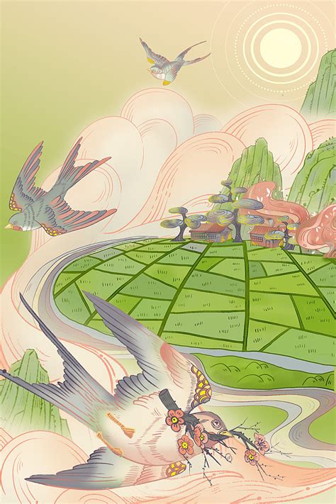 清爽干净中国风田园风格节日节气插画画友帮 站酷zcool