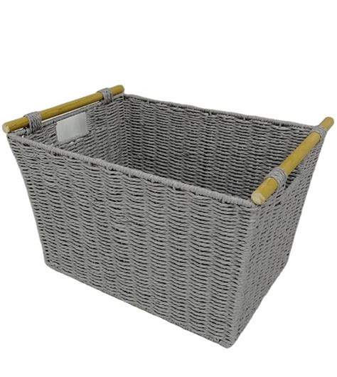 Paper Rope Hamper Laundry Basket With Wood Handle Rattan Storage