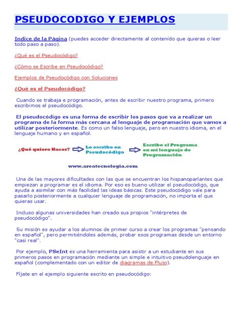 Pseudocodigo Y Ejemplos Pdf Programación De Computadoras Lenguaje De Programación