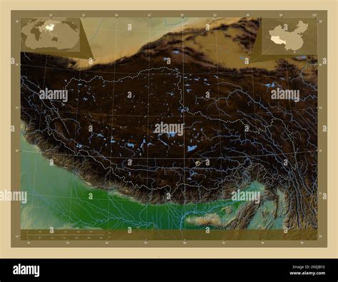 Xizang Autonomous Region Of China Colored Elevation Map With Lakes