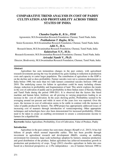 Pdf Comparative Trend Analysis In Cost Of Paddy Cultivation And Profitability Across Three