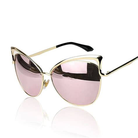 2017 Fashion Cat Eye Rose Gold Mirror Sunglasses Women Brand Designer