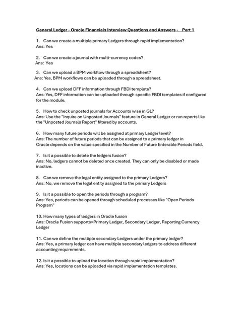 General Ledger Oracle Financials Interview Qanda Part 1 Pdf