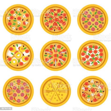 다른 재료와 함께 맛 있는 피자를 만화 전통적인 이탈리아 요리 또는 패스트 푸드 개념 포스터 전단지 카페 피자 메뉴에 대 한