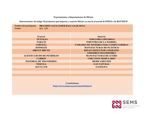 U4 A41 Brandon Balcazar Silva Exportaciones E Importaciones De México Instrucciones