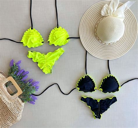 Biquini Dupla Face Preto Com Verde Neon Kariocas