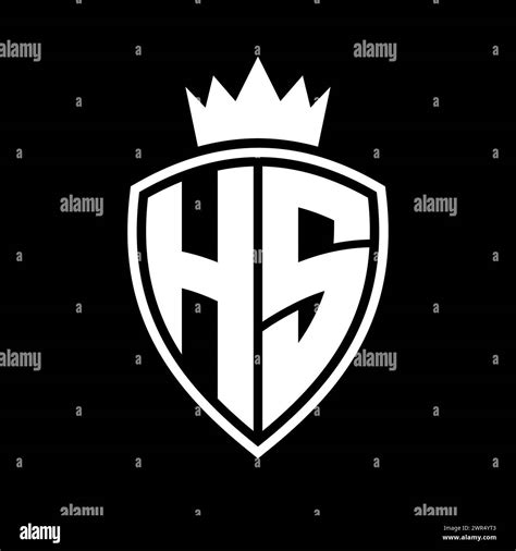 Hs Letter Bold Monogram With Shield And Crown Outline Shape With Black