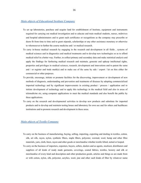 Format Of Main Object Clause Of Various Types Of Companies As Per