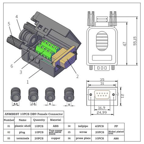 GetUSCart ANMBEST PCS DB Female Breakout Connector DB Solderless RS D SUB Serial To