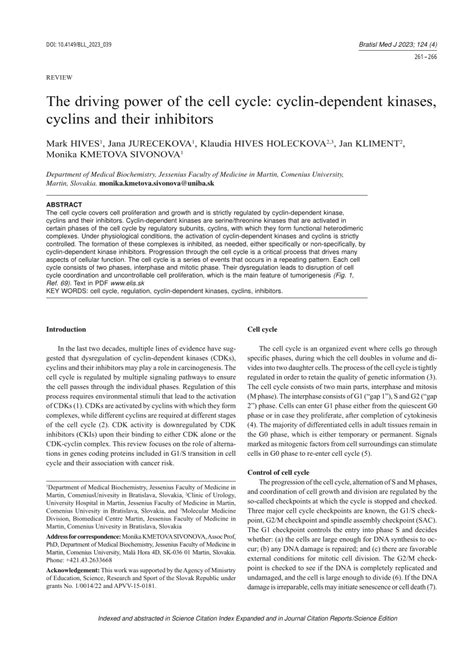 Pdf The Driving Power Of The Cell Cycle Cyclin Dependent Kinases