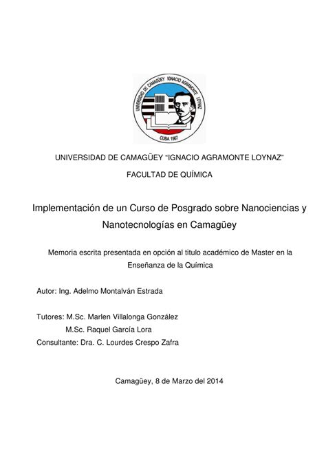 Pdf Implementación De Un Curso De Posgrado Sobre Nanociencias Y