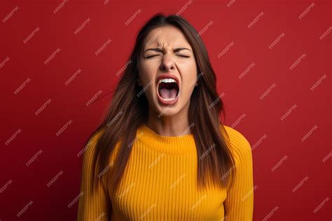 Premium Ai Image A Woman Screaming On A Red Background