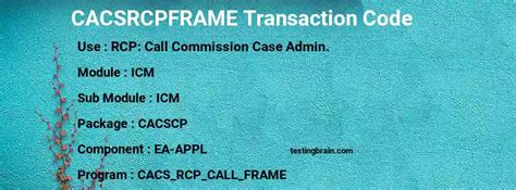 Cacsrcpframe Sap Tcode For Rcp Call Commission Case Admin