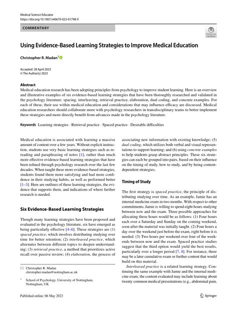 Pdf Using Evidence Based Learning Strategies To Improve Medical Education