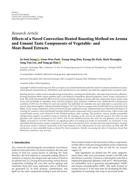 Pdf Effects Of A Novel Convection Heated Roasting Method On Aroma And Umami Taste Components
