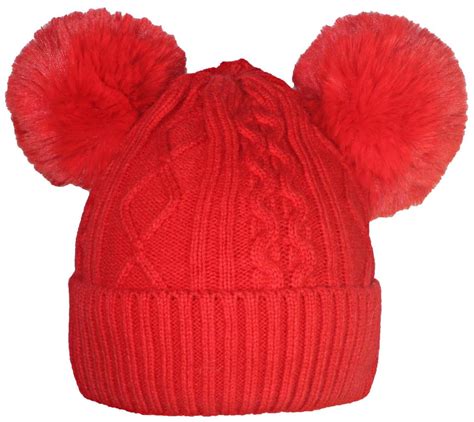 Best Winter Hats Quality Womens Knit Cap Plush Lined W 2 Large Pom Poms