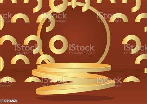 브라운과 골드 실린더 받침대 연단 추상 모형 제품 디스플레이 프레젠테이션을 위한 최소한의 기하학적 무대 쇼케이스 현실적인 벡터 3d 형태 빈 장면 0명에 대한 스톡 벡터