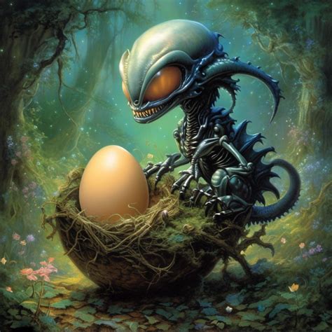 Cute Chibi Xenomorph Hatching From An Egg By Thomas Kinkade Ai