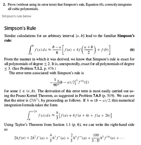 Solved 2 Prove Without Tsing Its Eror Term That Simpsonrule