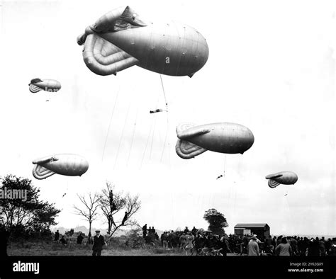 Wwii Defence Air Anti Aircraft Barrage Balloons Hi Res Stock
