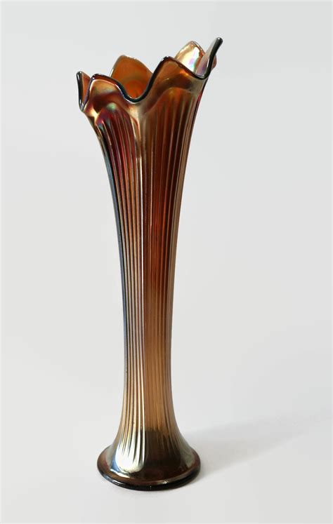 Fenton Fine Rib Amethyst Carnival Glass Vase 10 58 Etsy