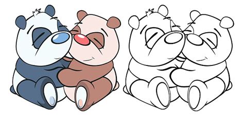 당신을 위한 귀여운 만화 캐릭터 팬더의 벡터 일러스트 레이션 디자인 및 컴퓨터 게임 색칠하기 책 윤곽선 세트 0명에 대한 스톡