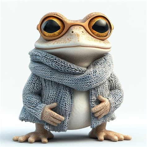 Cute Happy Toad Or Frog Isolated On White Background Wearing Cold Weather Or Winter Outfit