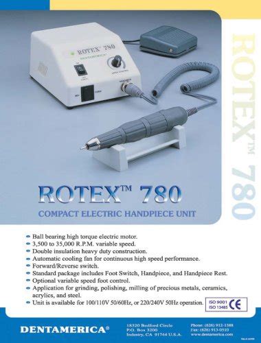 Rotex 782 Compact Electric Handpiece Unit Dentamerica Inc Pdf