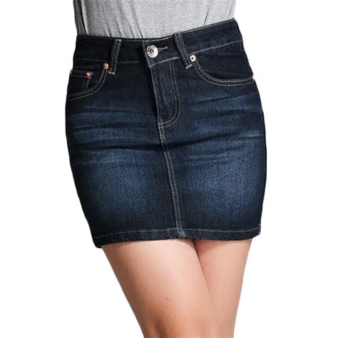 Hot Sale New Fashion Casual Solid Denim Jeans Mini Skirt Cotton Button Elastic Sexy Slim