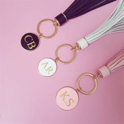 Personalised Monogram Keyring Pink Keyring Tassell Keyring Gift For