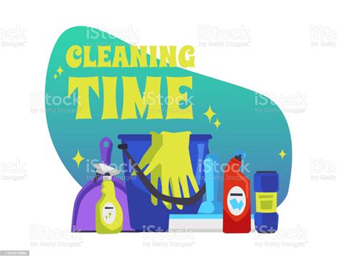 청소 시간 플랫 스타일 벡터 일러스트 레이 션에 대한 배너 가사 집안일에 대한 스톡 벡터 아트 및 기타 이미지 가사 집안일 가정 생활 고무 Istock