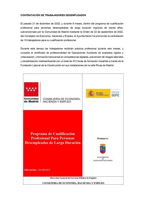 Programa De Cualificaci N Profesional Para Personas Desempleadas De Larga Duraci N