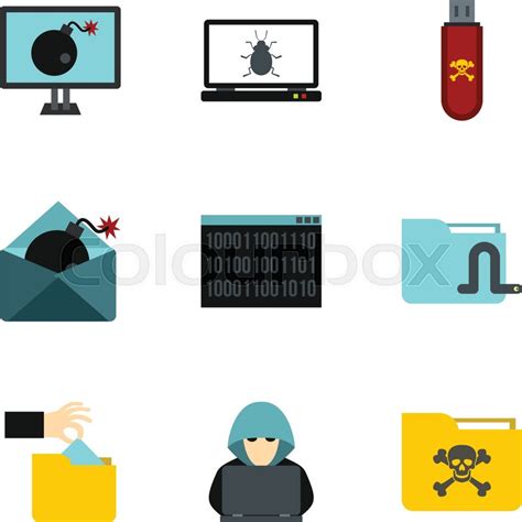 Data Theft Icons Set Flat Stock Vector Colourbox