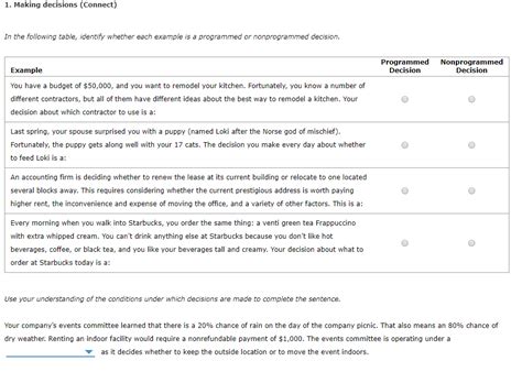 Solved 1 Making Decisions Connect In The Following Tab