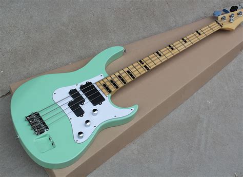 Green 4 Strings Electric Bass Guitar With White Pickguardmaple
