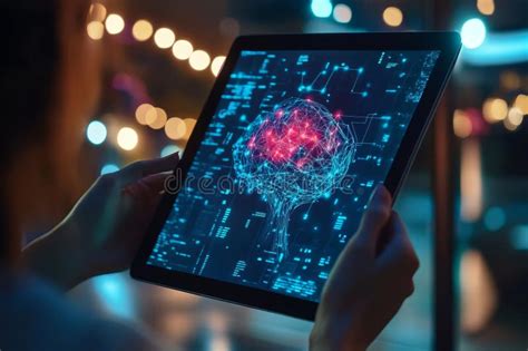 uses tablet on ai driven data analysis machine learning stock image