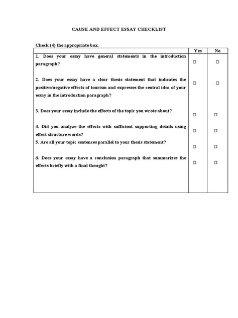 Cause And Effect Essay Checklist Pdf