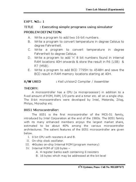 User Manual Experiments Pdf Random Access Memory Microcontroller