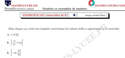 MATHS LYCEE FR exercice corrigé chapitre Ensembles de nombres et intervalles
