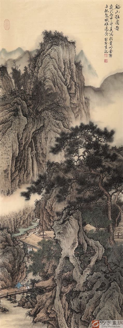 贵州七星关美协主席吴显刚 小六尺溪山雅园图 仿古山水画 99字画网