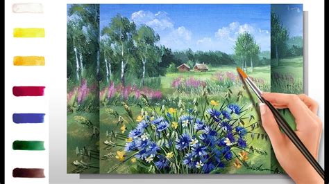 Васильки Как нарисовать букет в пейзаже 🎨АКРИЛ Сезон 10 4 Мастер класс ДЕМО Youtube